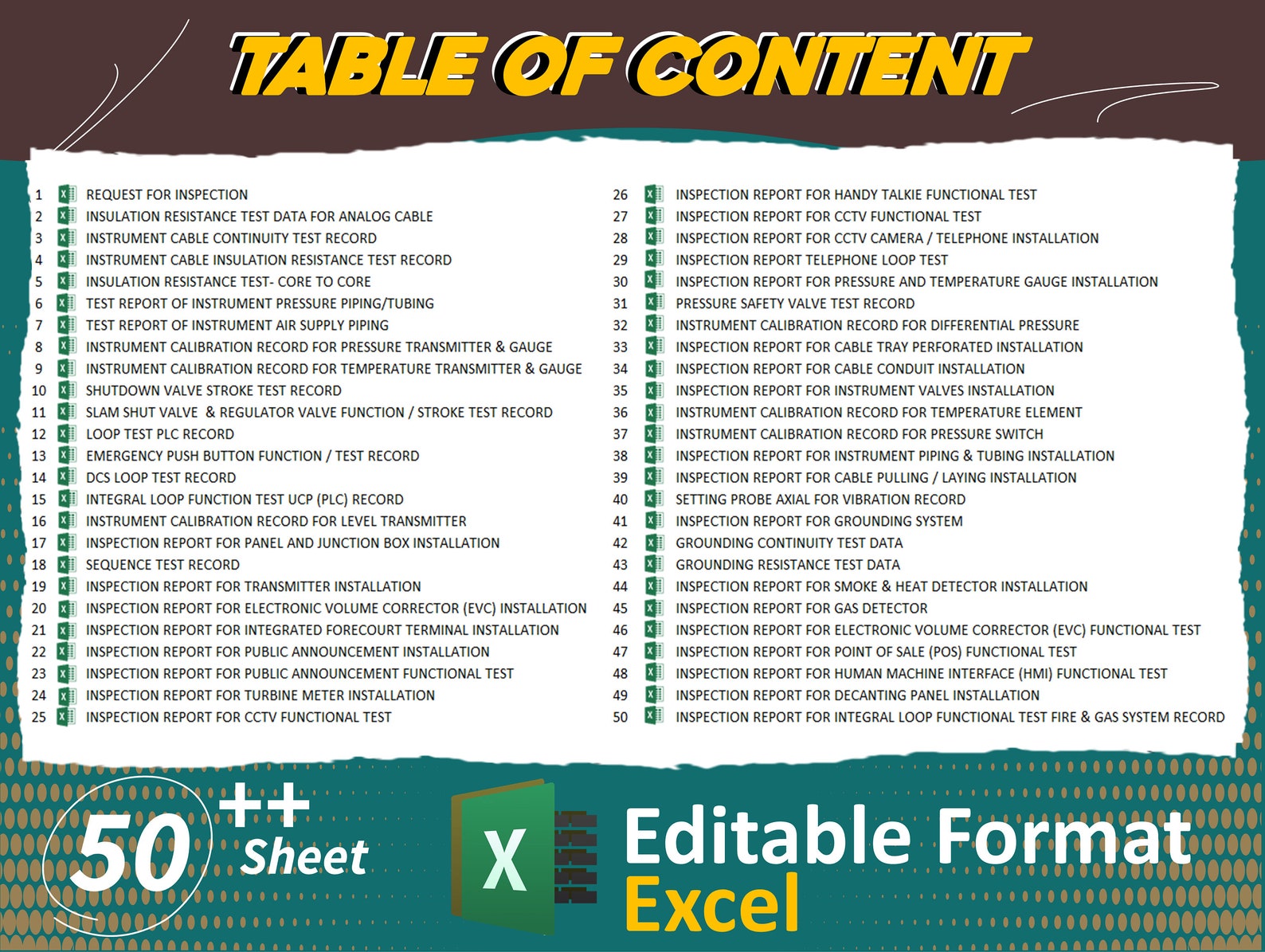 Document Inspection Test Plan ( ITP ) Editable Excel for Contraktor and ...