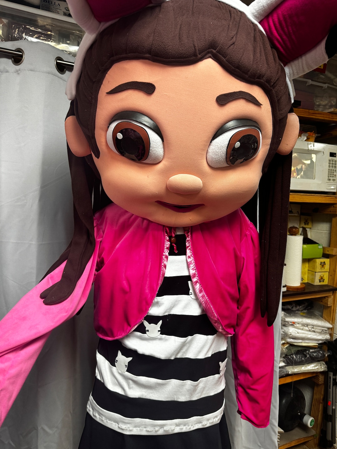Gabby Dollhouse Adult Mascot Costume / Top Piece, Pink Jacket and Shirt ...