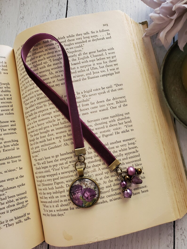 Velvet Ribbon Bookmark Violet Roses Bookmarker Purple Reader | Etsy