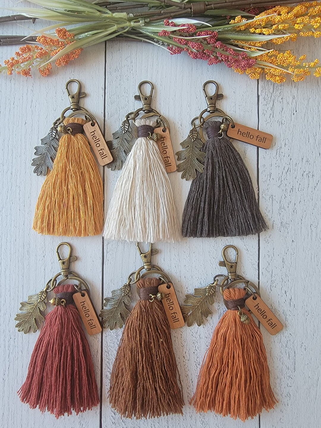 Fall Bag Tassel, Boho Oak Leaf Tassel, Macrame Cord Tassel, Autumn ...
