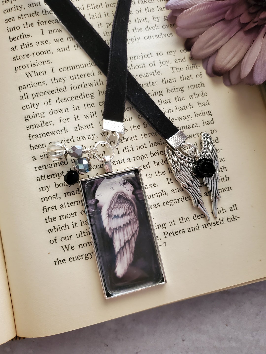 Gothic Bookmark, Angel Wing Bookmarker, Velvet Ribbon Bookmark, Reader ...