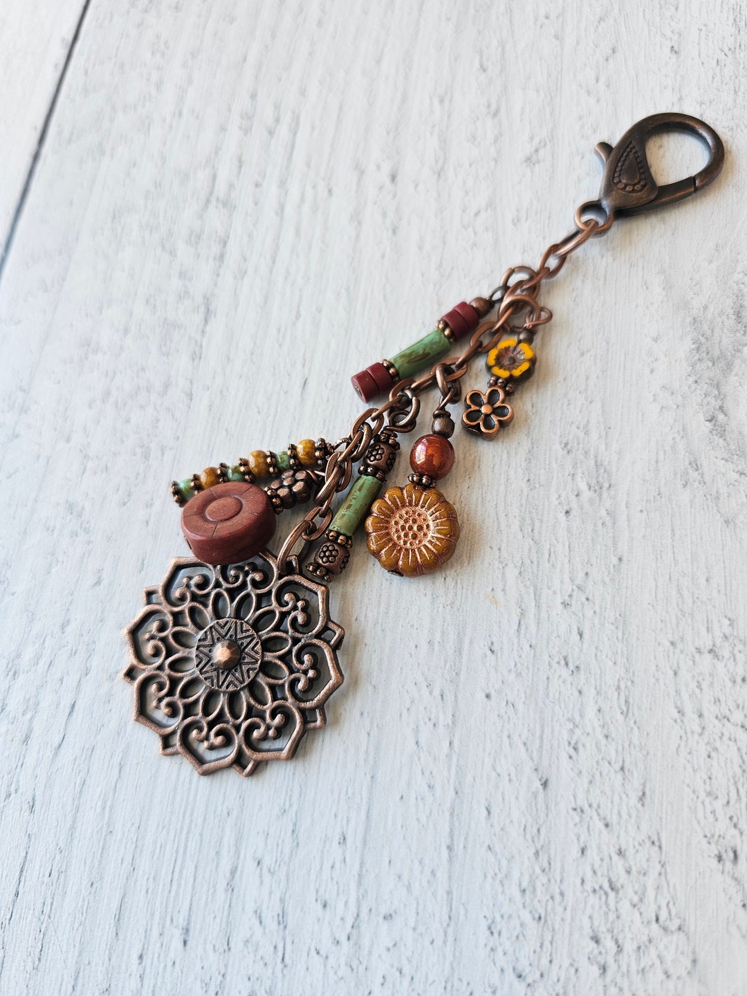 Boho Style Beaded Bag Charm Zipper Pull With Flower Theme - Etsy