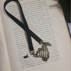 Skeleton Hand and Key Bookmark, Gothic Bookmarker, Goth Velvet Ribbon ...