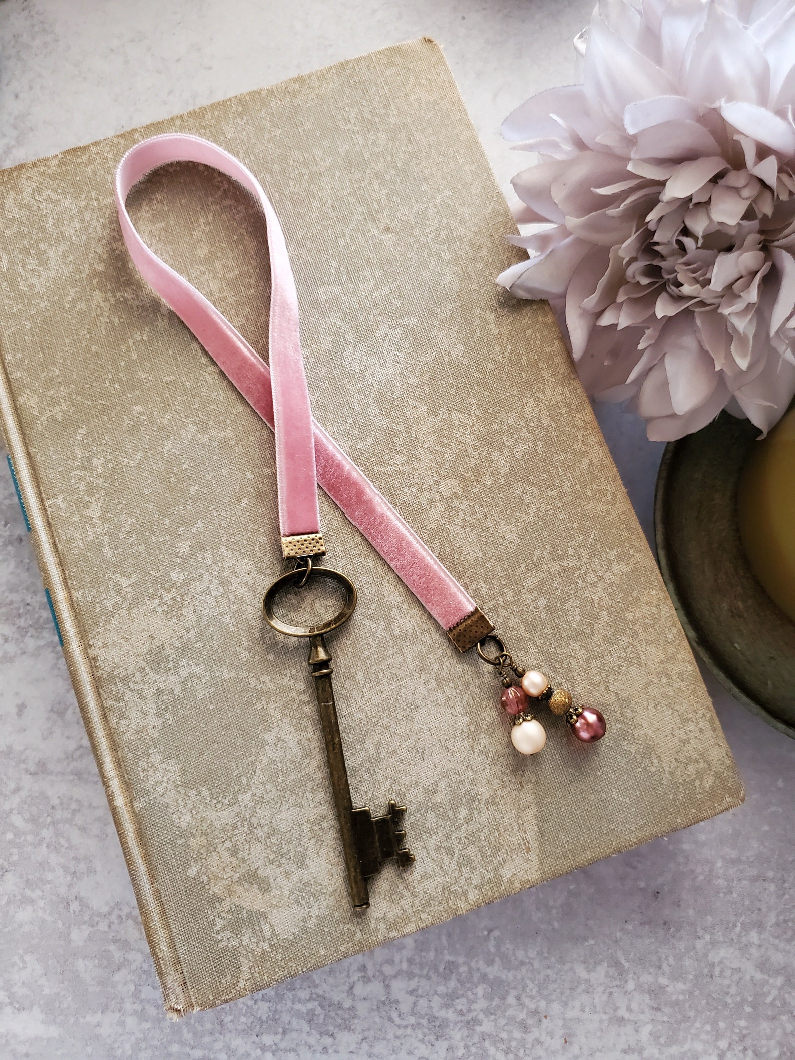 Key and Velvet Ribbon Bookmark Vintage Style Bookmark | Etsy
