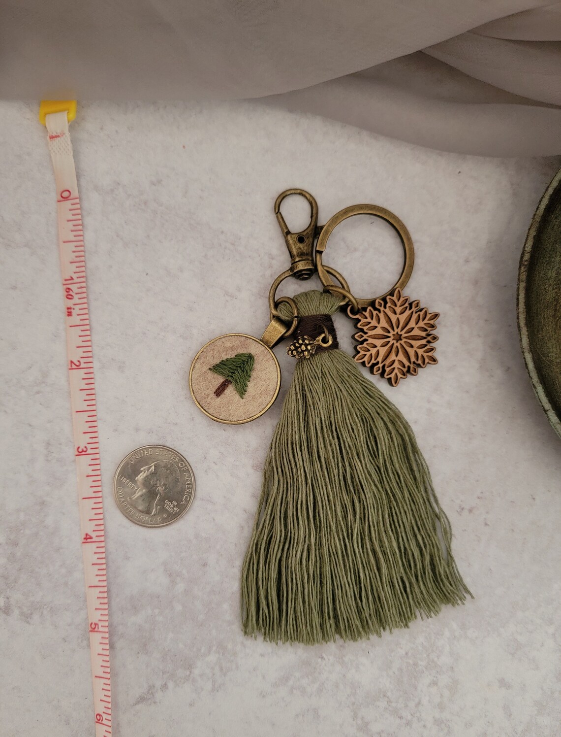 Rustic Winter Keychain Christmas Pine Tree Tassel Tiny Hand - Etsy