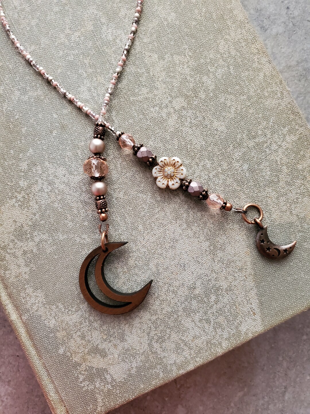 Boho Moon Bookmark, Flower Beaded Bookmarker, Moon Lover Reader Gift ...