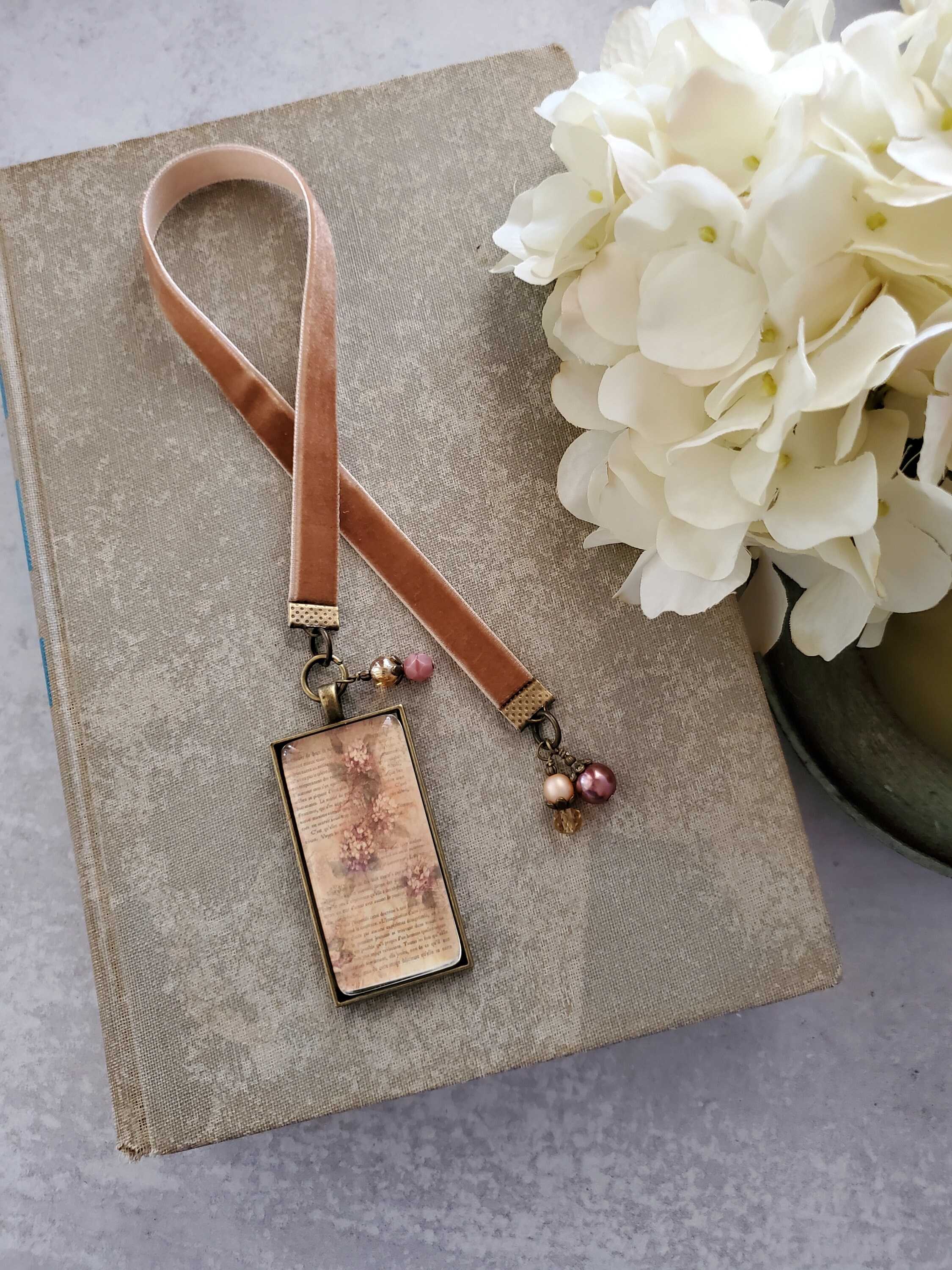 Velvet Ribbon Bookmark Floral Picture Pendant Bookmarker | Etsy
