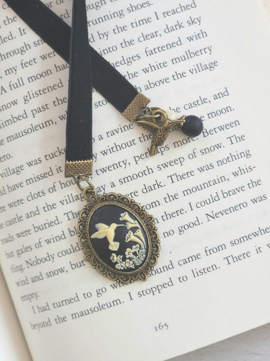 Hummingbird Cameo Bookmark, Vintage Style Velvet Bookmarker, Victorian ...