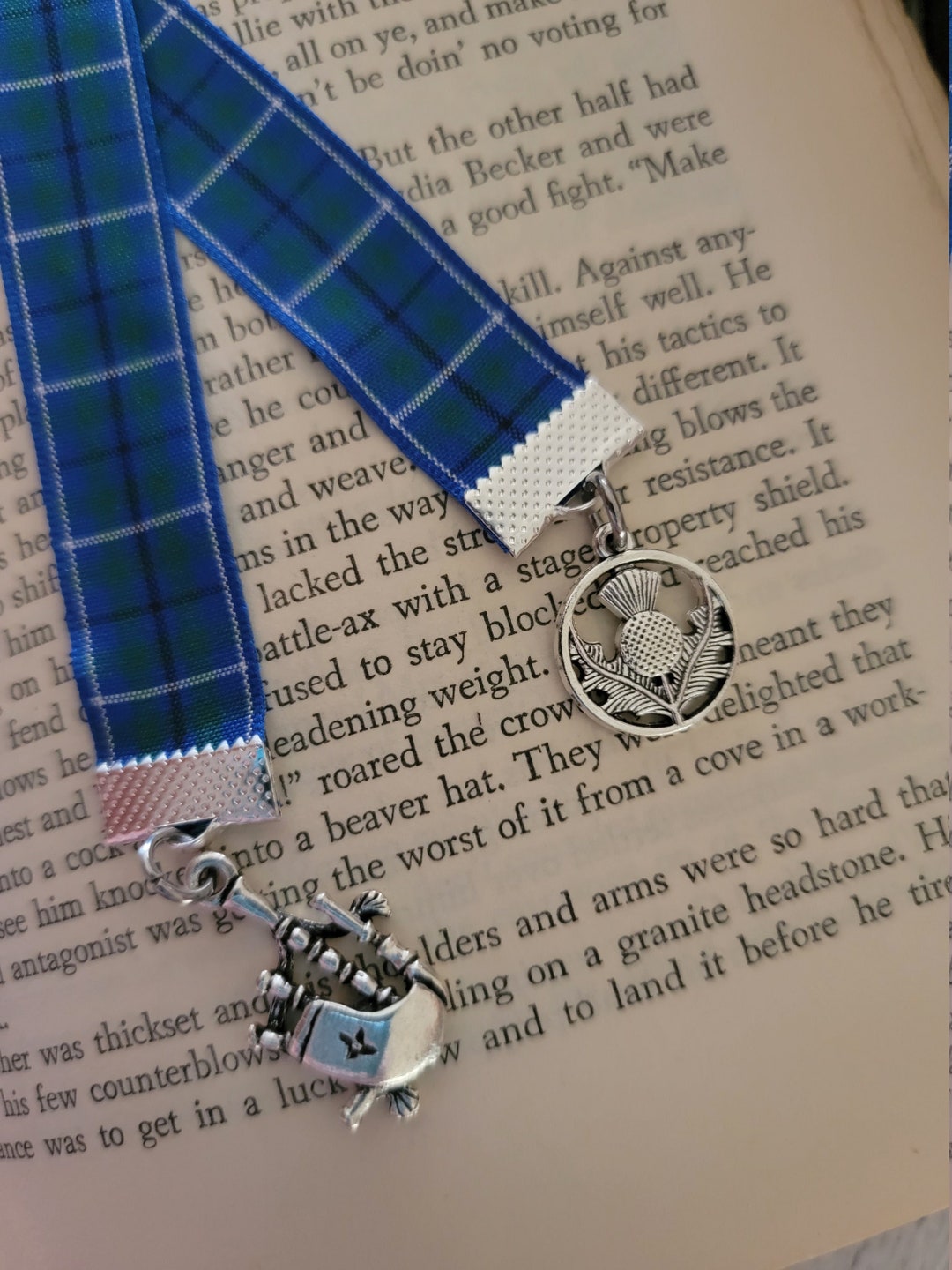 Scottish Thistle Bookmark, Your Choice of Plaid Ribbon Bookmarker ...