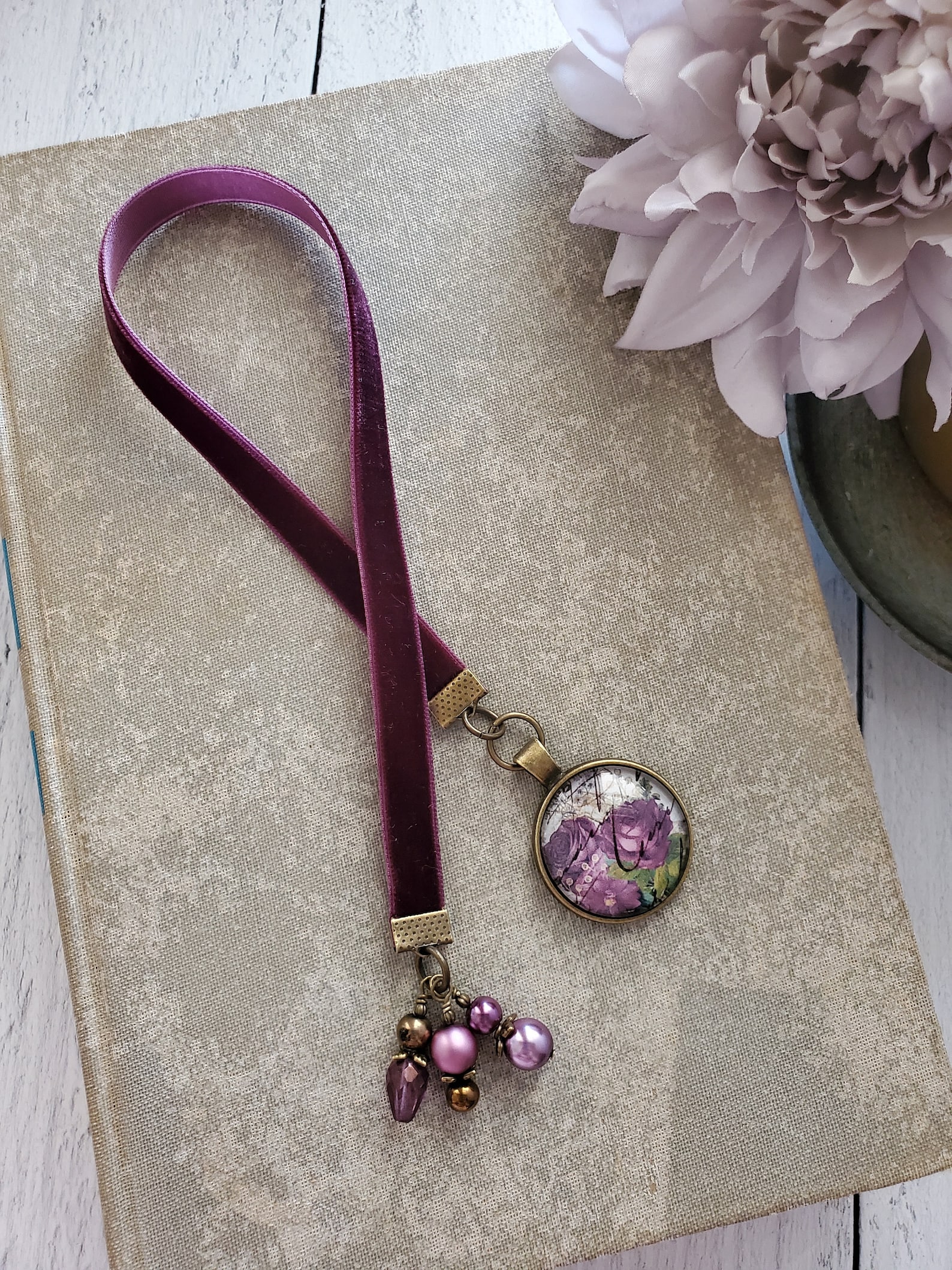 Velvet Ribbon Bookmark Violet Roses Bookmarker Purple Reader | Etsy