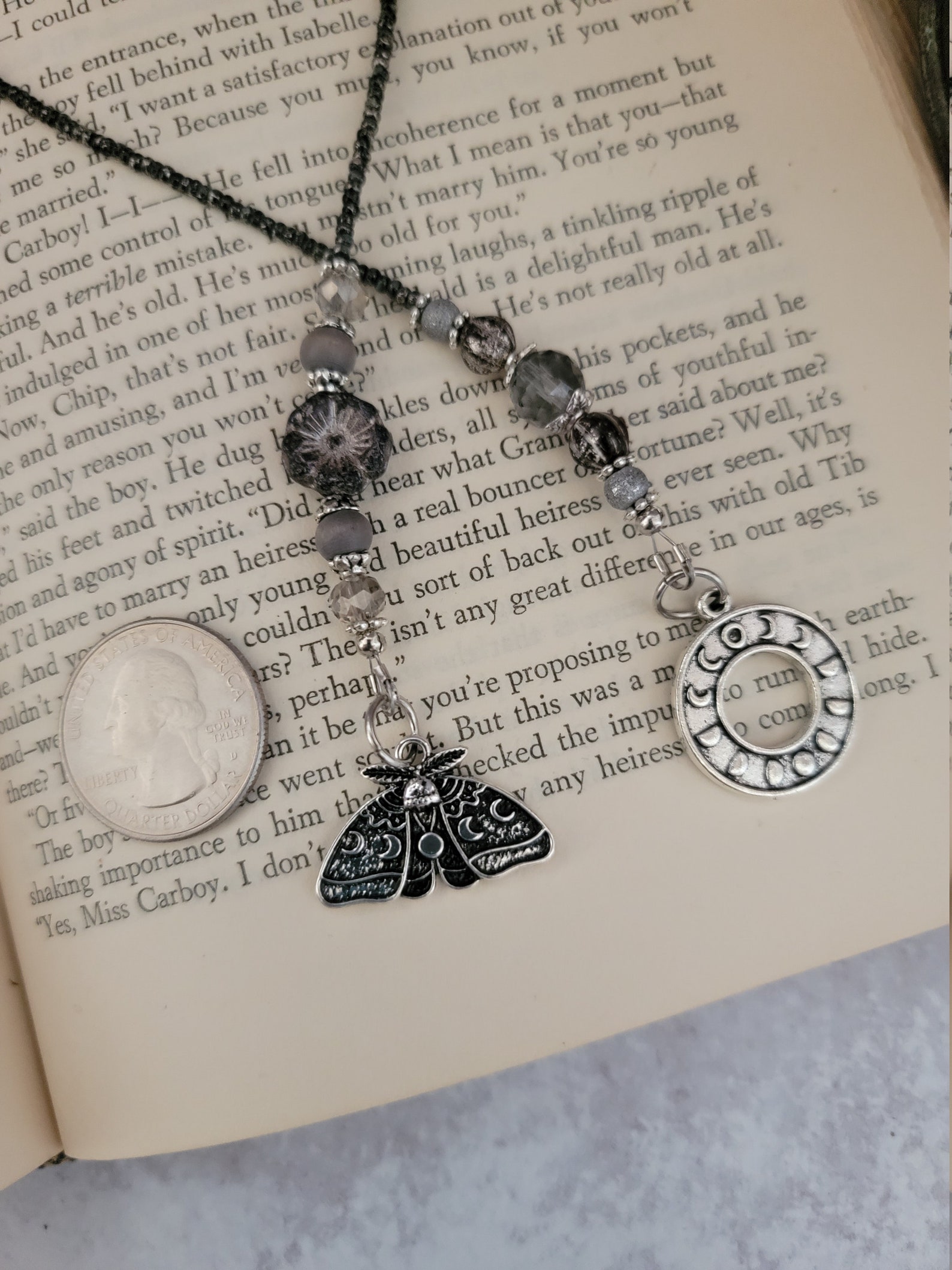 Luna Moth Bookmark, Moon Phase Bookmark, Dark Gothic Bookmark, Book ...