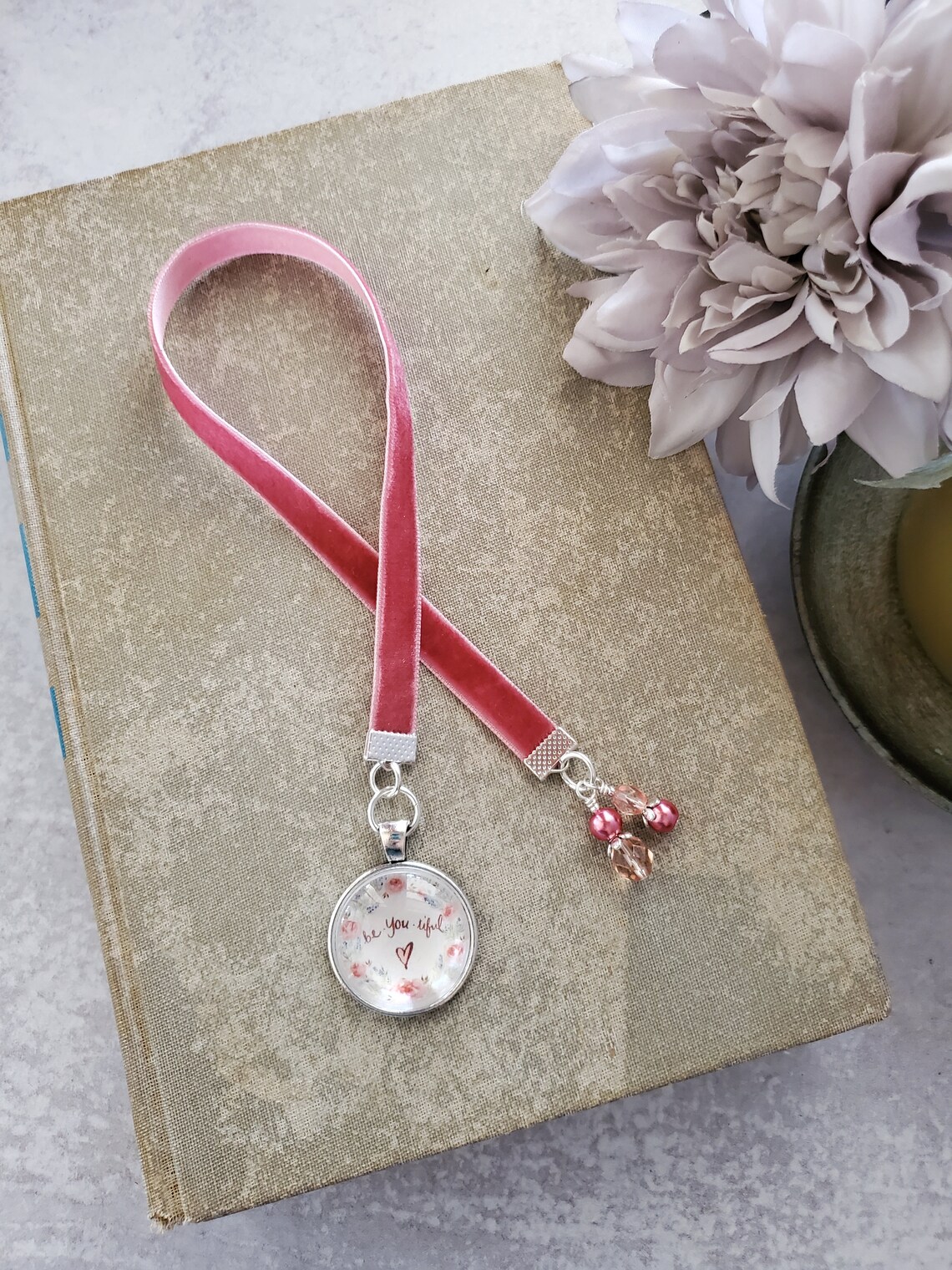 Floral Bookmark Velvet Ribbon Bookmarker Positive Message - Etsy