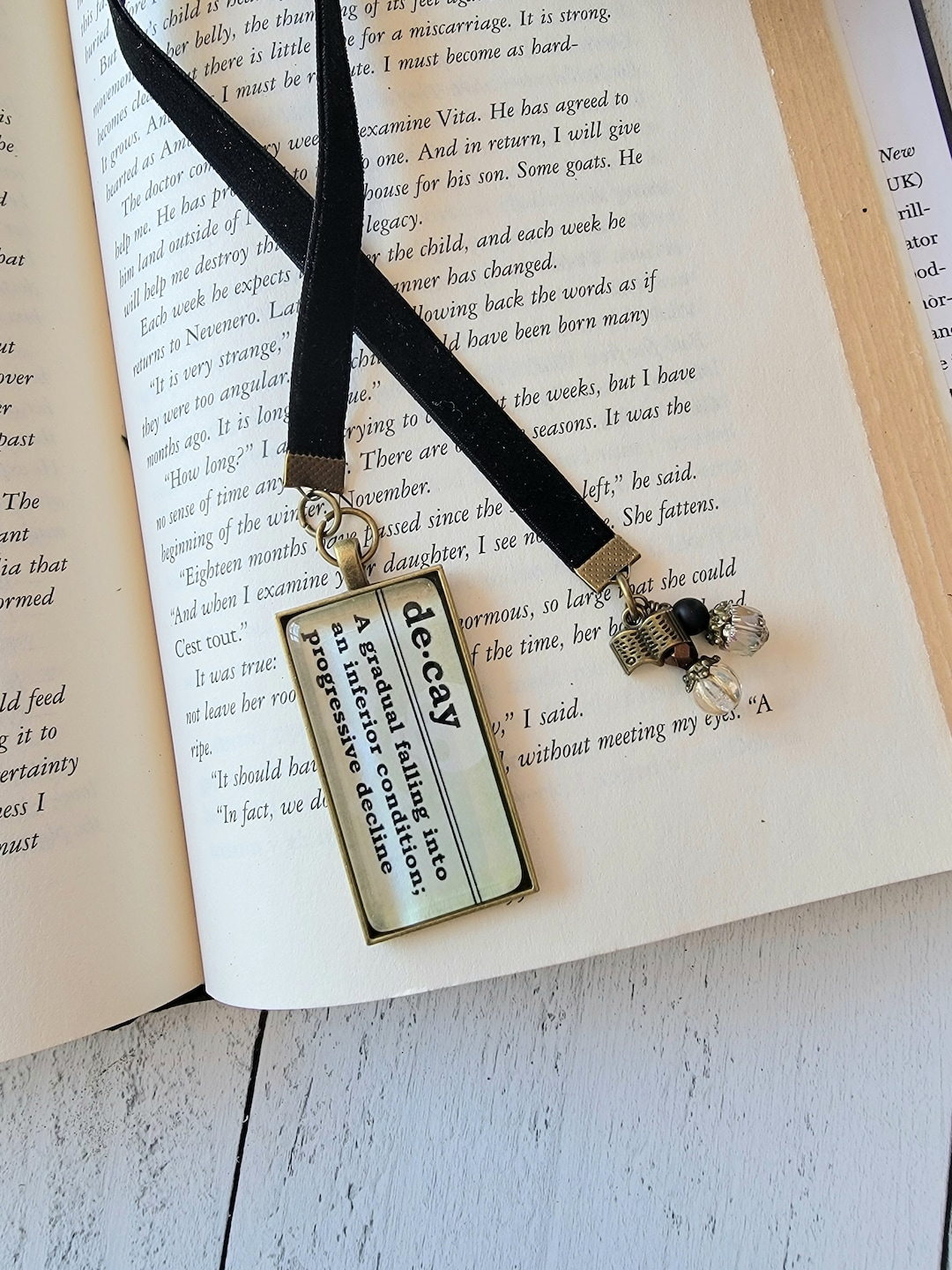 Dark Gothic Velvet Ribbon Bookmark With Pendant Featuring Definition of ...