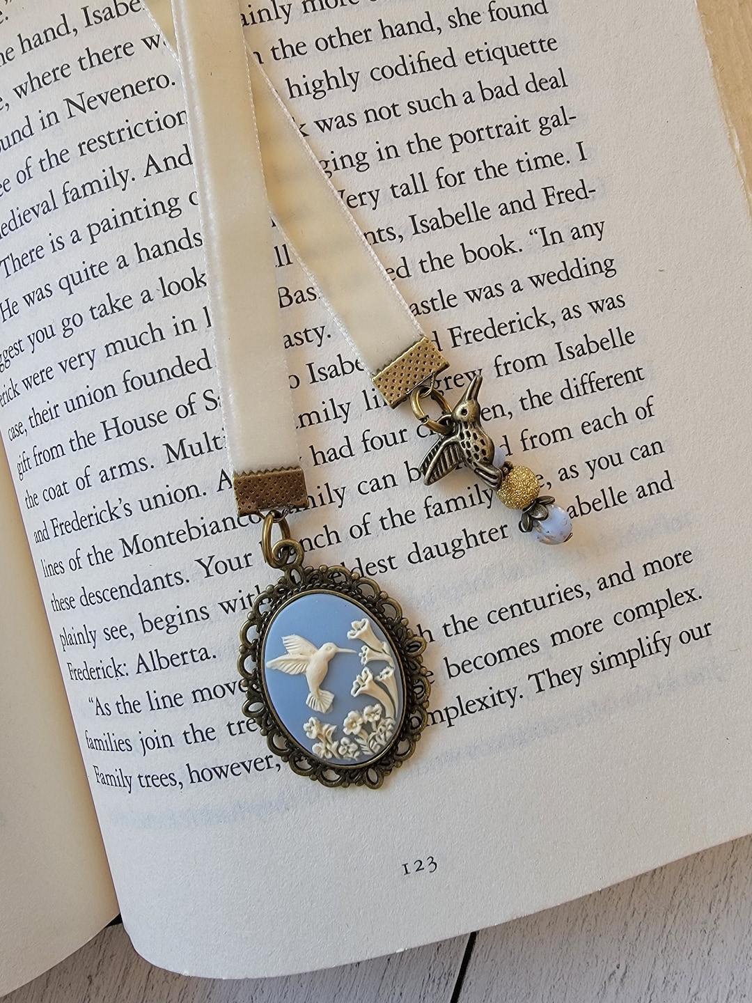 Hummingbird Cameo Bookmark, Vintage Style Velvet Bookmarker, Victorian ...