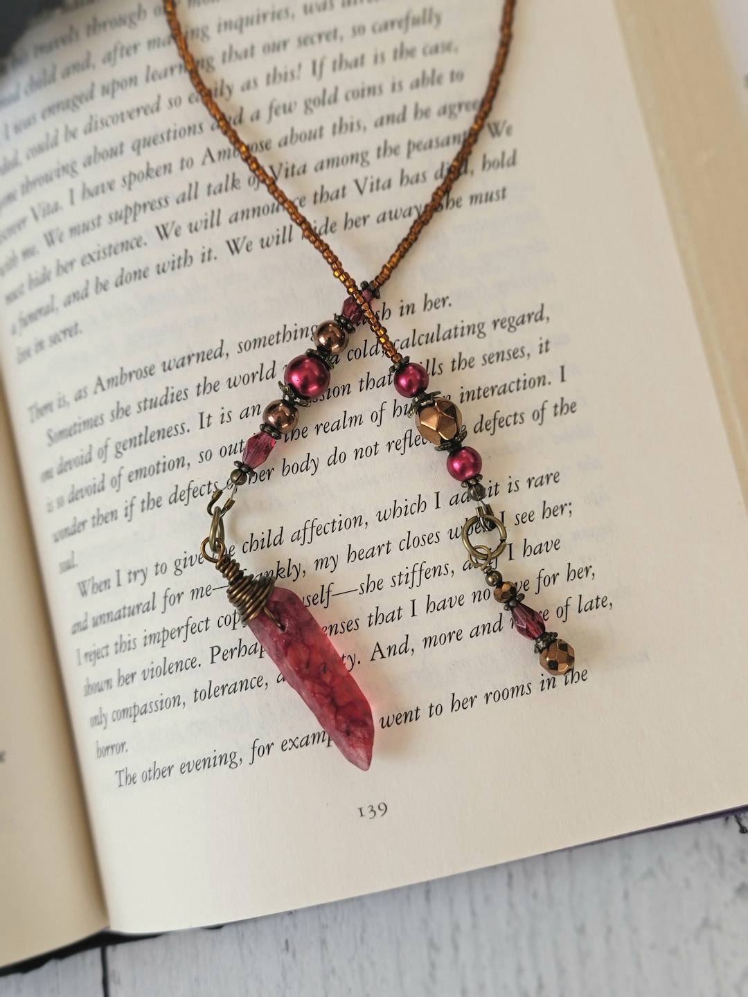 Vampire Blood Crystal Bookmark, Witchy Wrapped Dyed Quartz, Fantasy ...