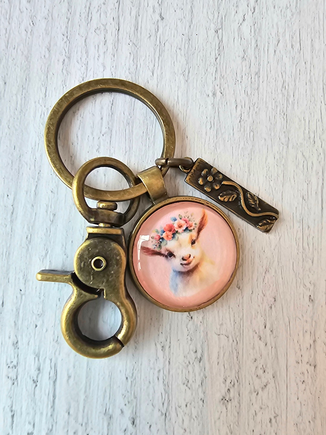 Baby Goat Keychain With Flower Charm - Etsy