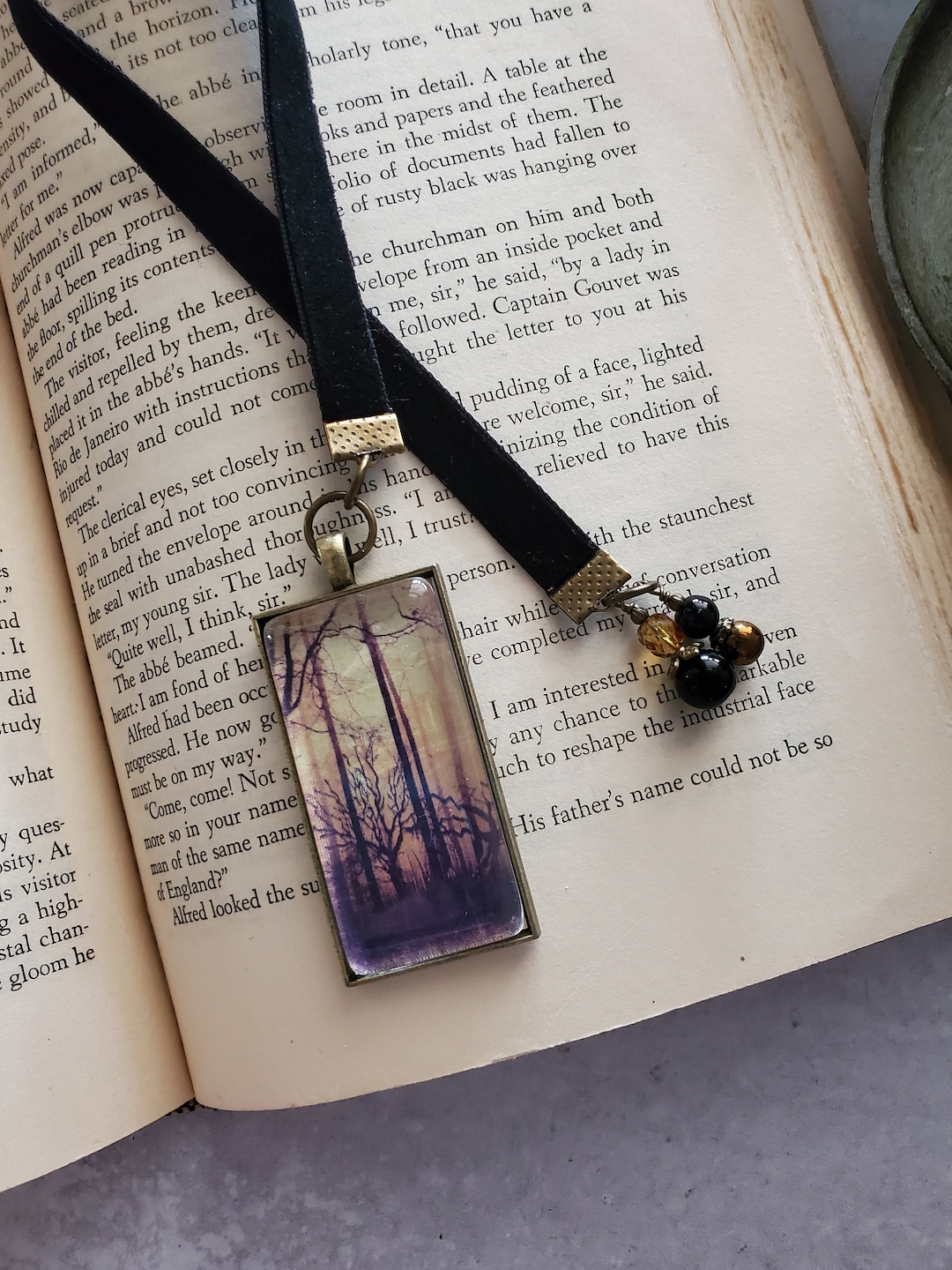 Gothic Bookmark, Spooky Woods Trees Bookmarker, Horror Velvet Ribbon ...