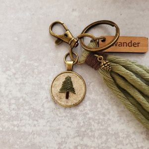 Wander Keychain, Explore Hike Tassel, Tiny Hand Embroidery Pine Tree ...