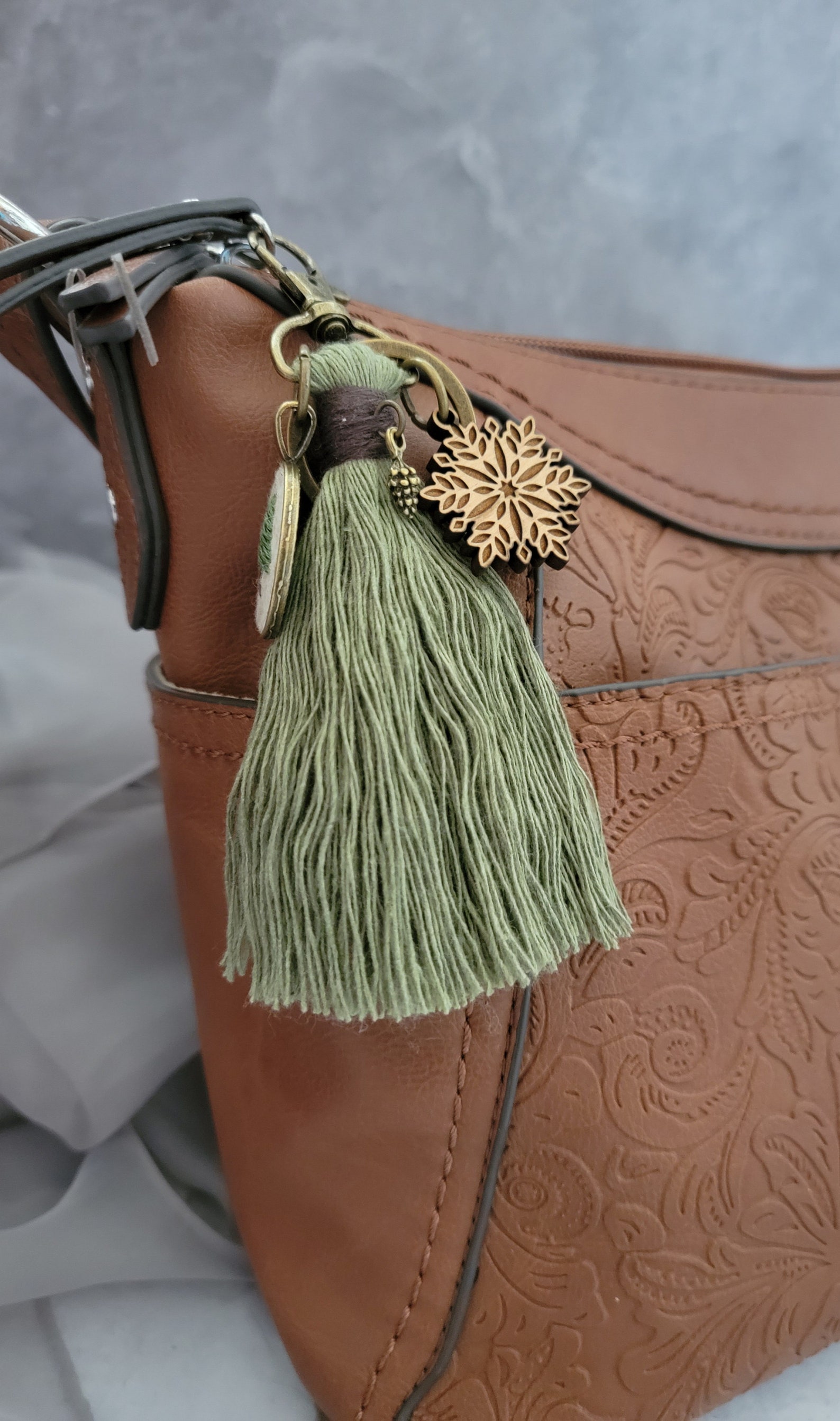 Rustic Winter Keychain Christmas Pine Tree Tassel Tiny Hand - Etsy