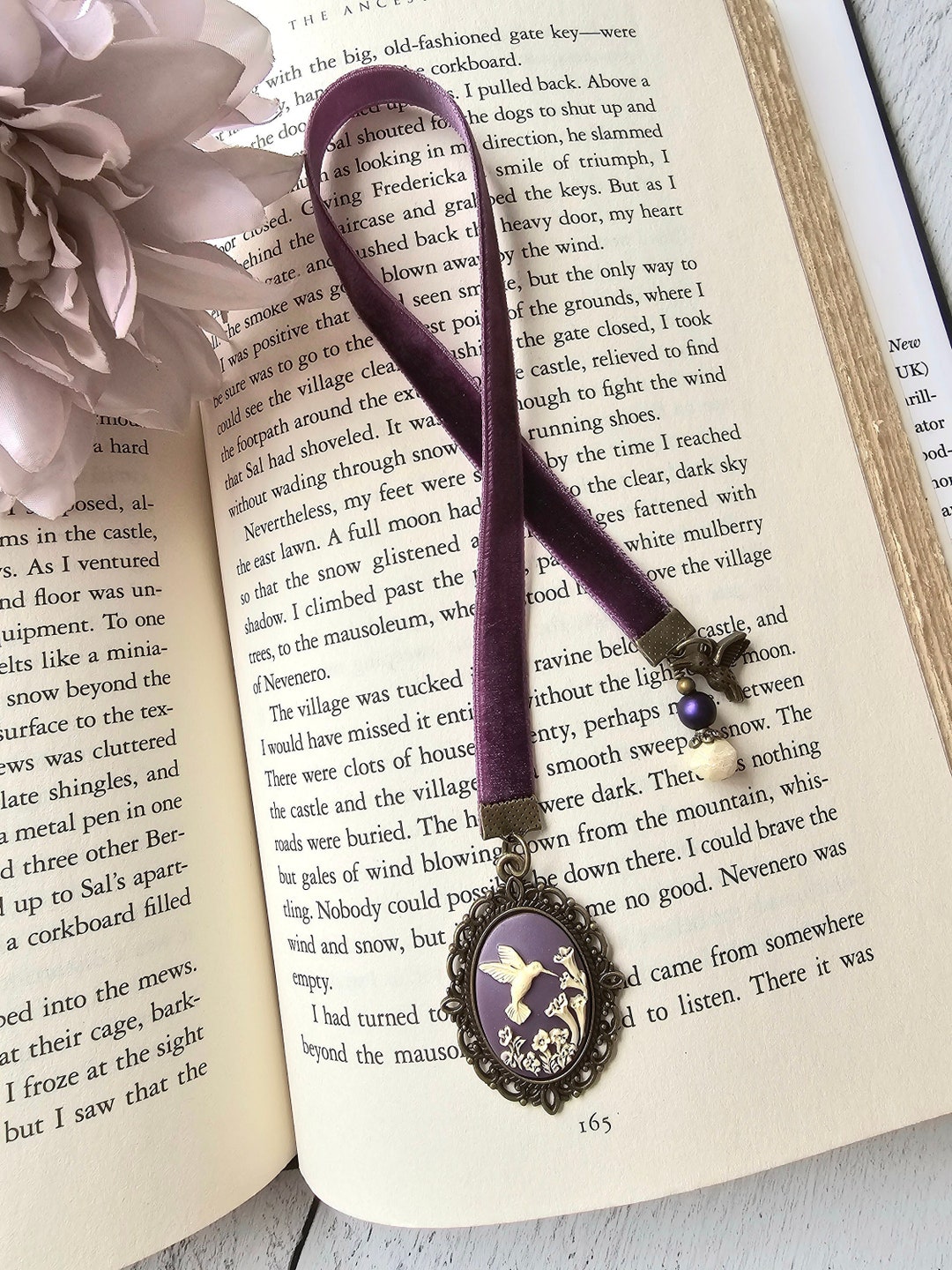 Hummingbird Cameo Bookmark, Vintage Style Velvet Bookmarker, Victorian ...
