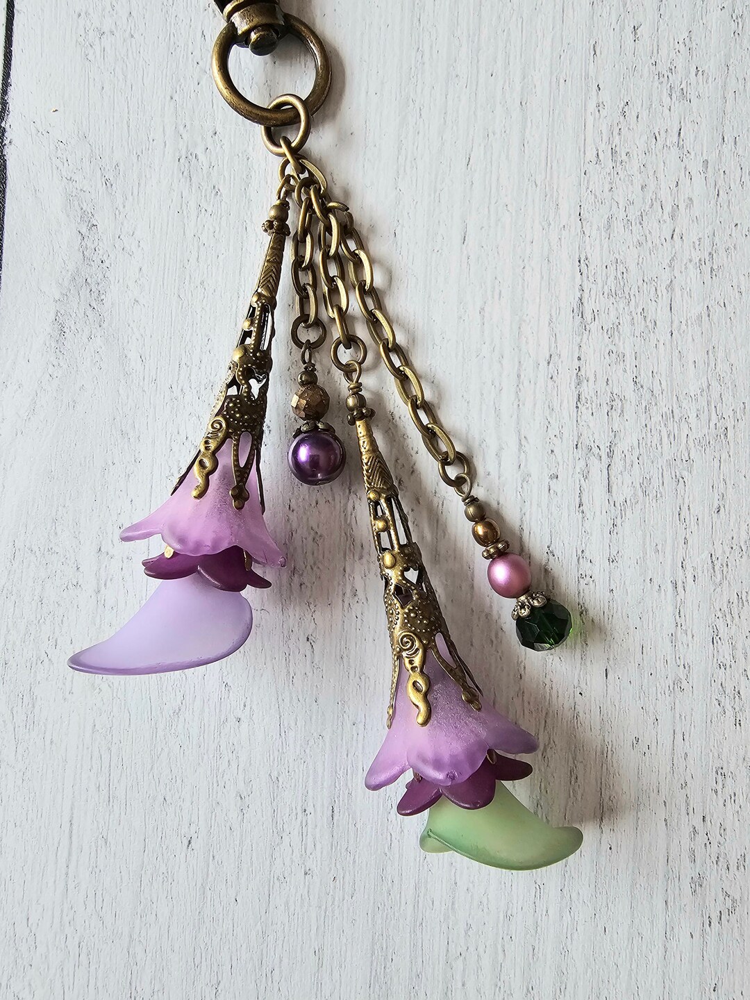 Flower Bag Charm, Vintage Style Purse Zipper Pull, Hand Detailed Floral ...