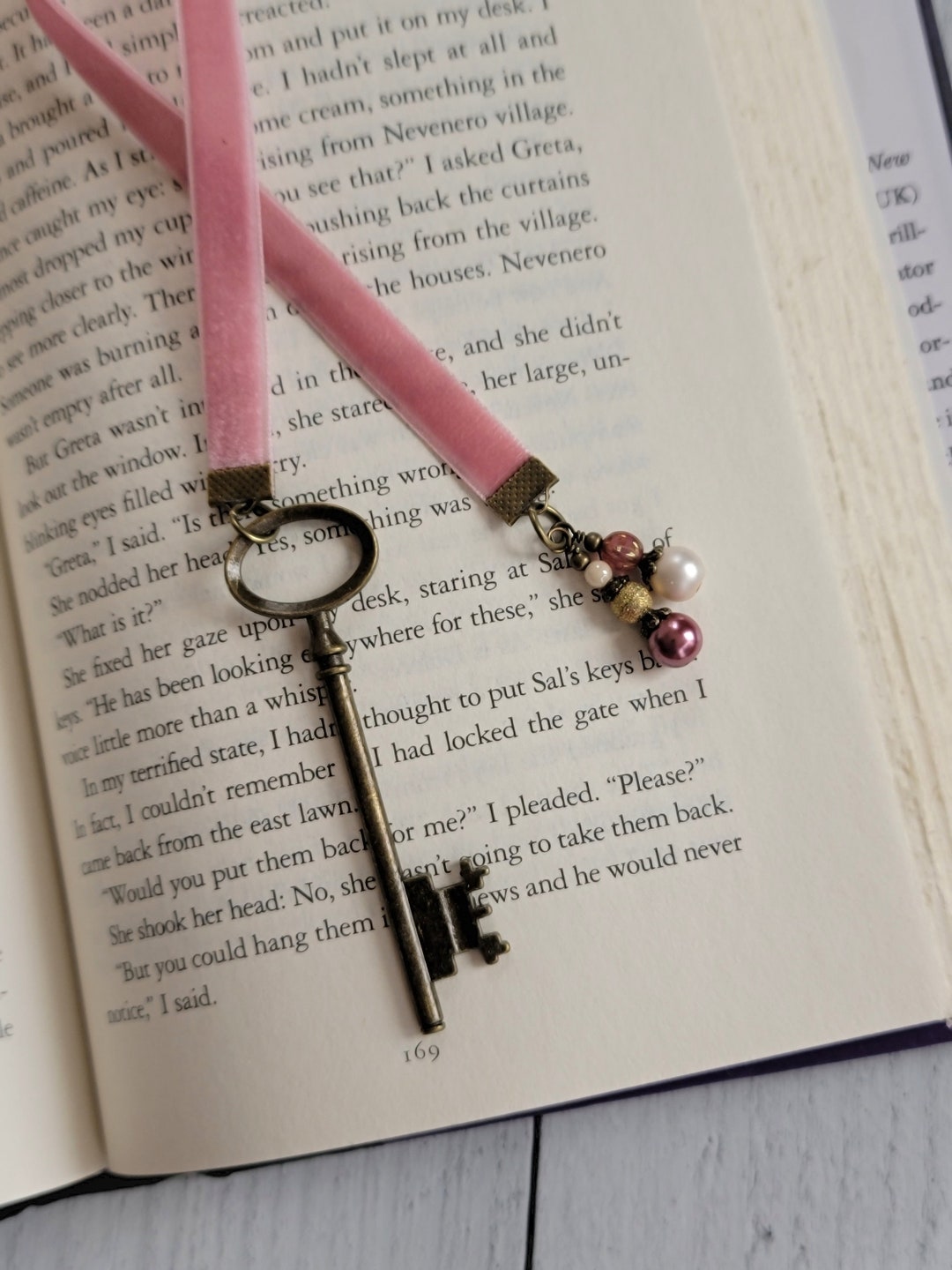 Key and Velvet Ribbon Bookmark, Vintage Style Bookmark, Country Rose ...