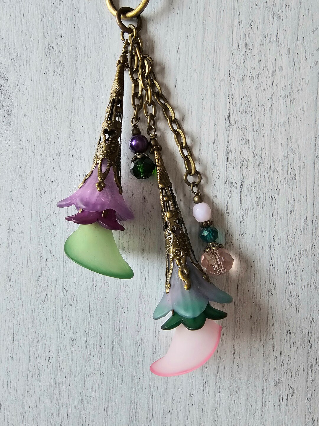 Flower Bag Charm, Vintage Style Purse Zipper Pull, Hand Detailed Floral ...