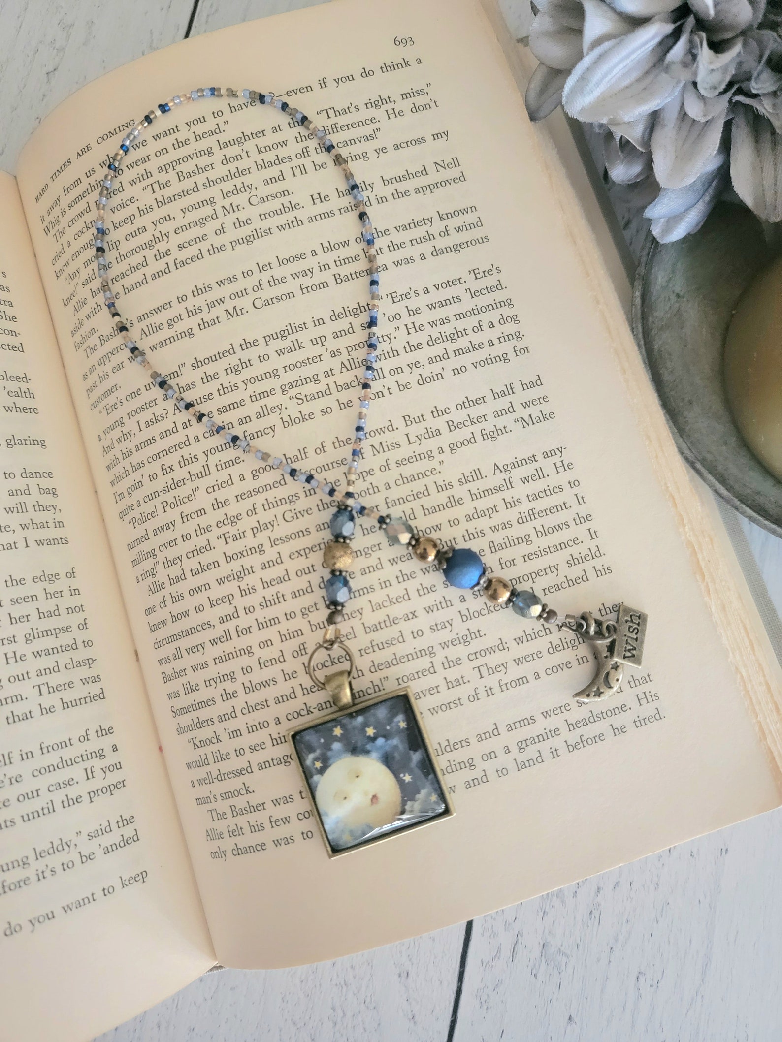 Moon Bookmark, Beaded Celestial Pendant Book Lover Gift, Wish Upon a ...