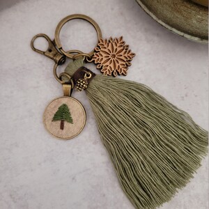 Rustic Winter Keychain, Christmas Pine Tree Tassel, Tiny Hand ...