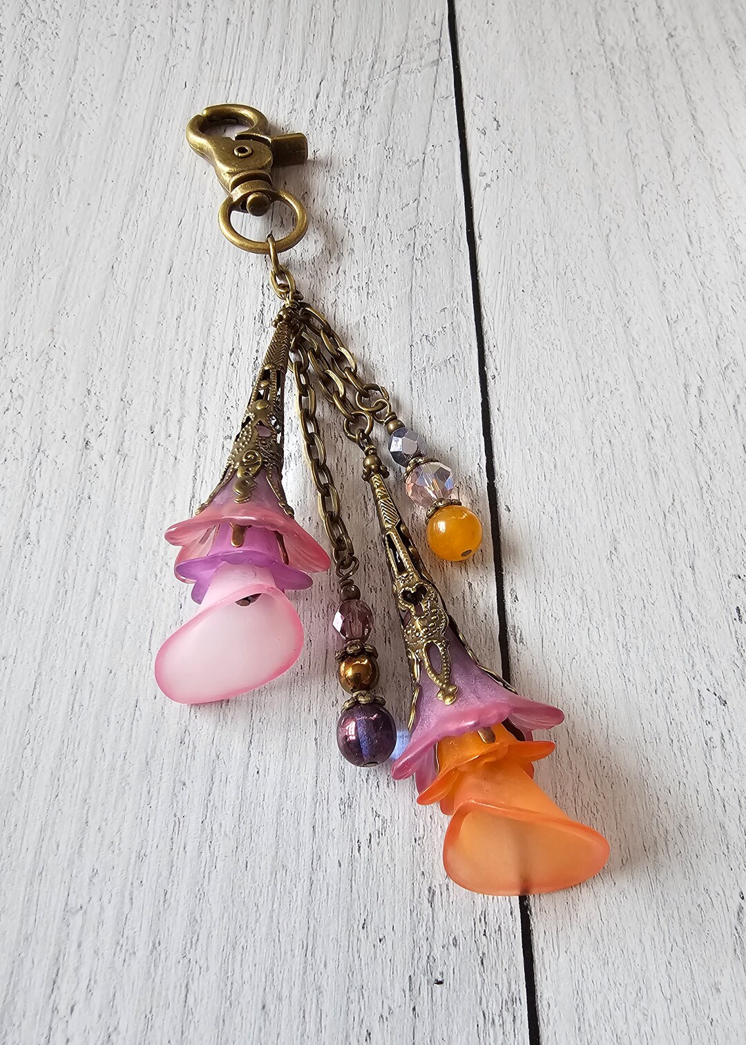 Flower Bag Charm, Vintage Style Purse Zipper Pull, Hand Detailed Floral ...