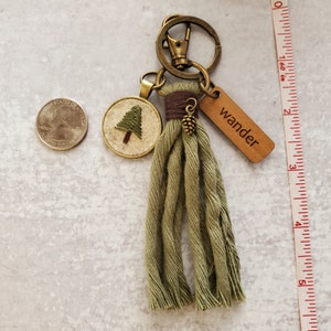 Wander Keychain, Explore Hike Tassel, Tiny Hand Embroidery Pine Tree ...
