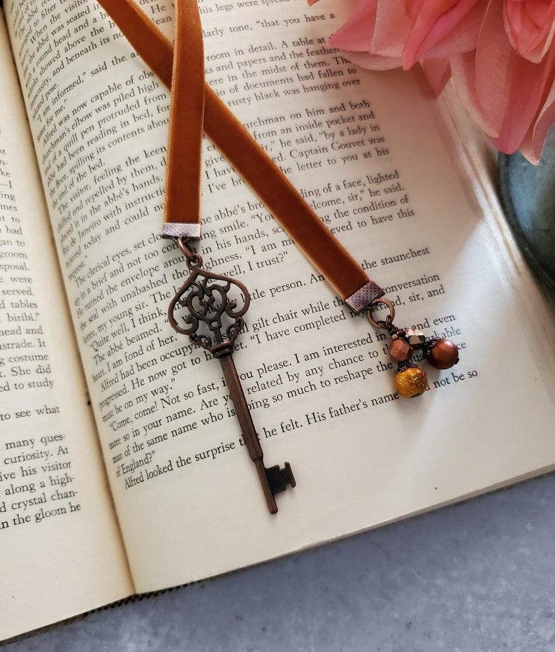 Copper Key Bookmark Velvet Ribbon Book Mark Reader Gift | Etsy