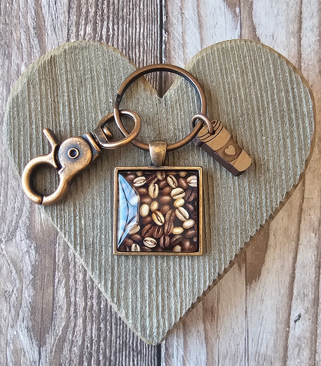 Coffee Bean Keychain With Coffee Cup Wood Charm - Etsy