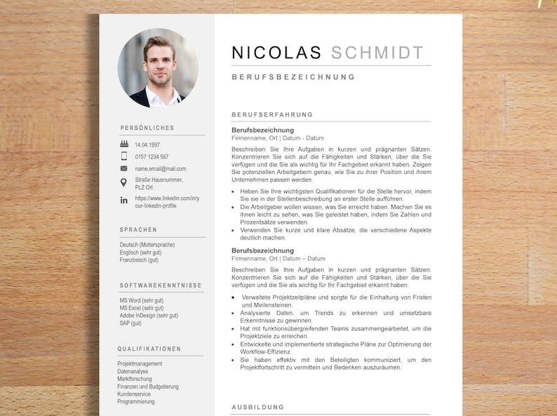 Lebenslauf Vorlage Word, Bewerbungsvorlage Deutsch Word, Professionelle ...