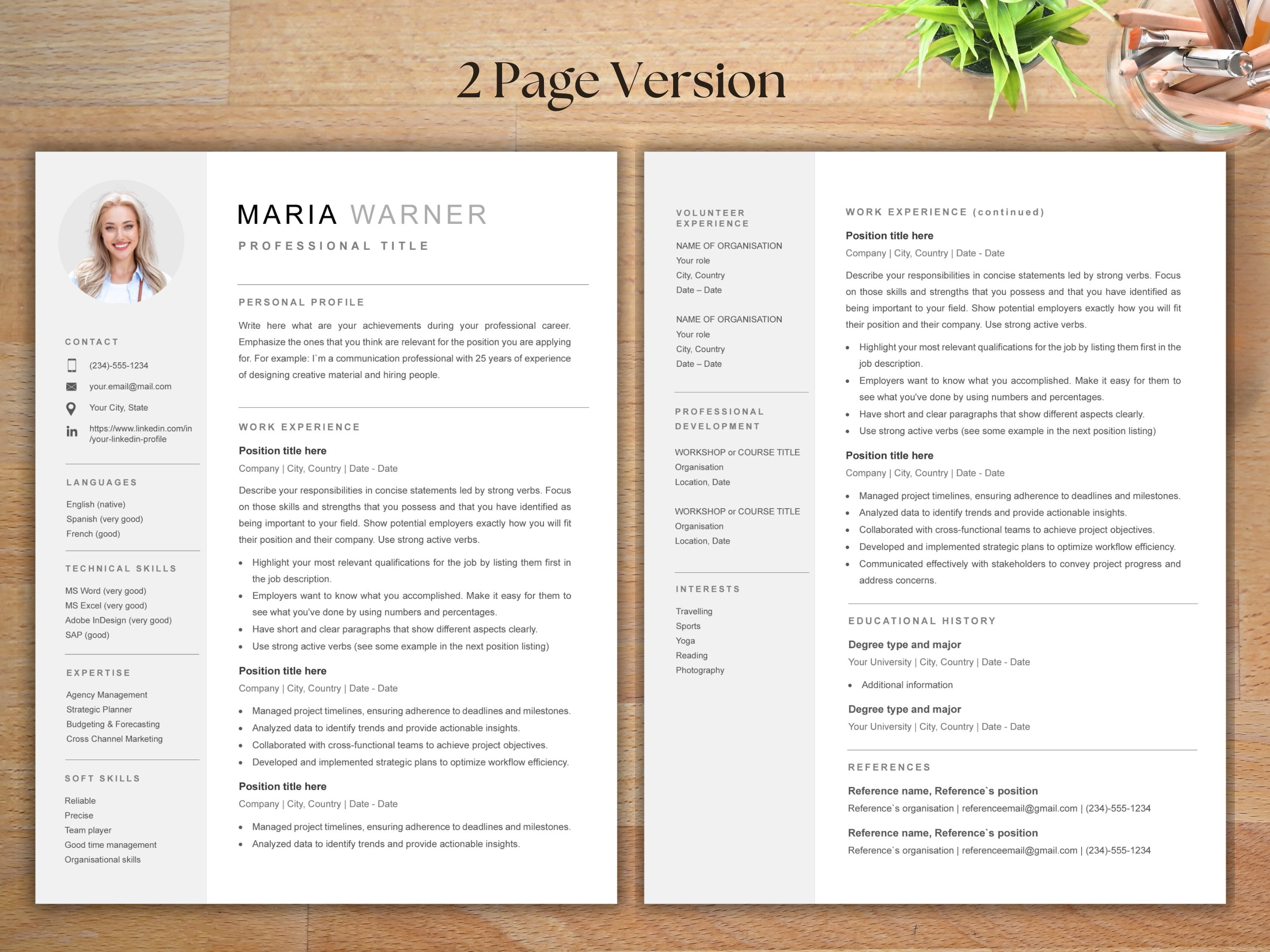 Professional Resume Template for Word, Instant Download, Easy to Use ...