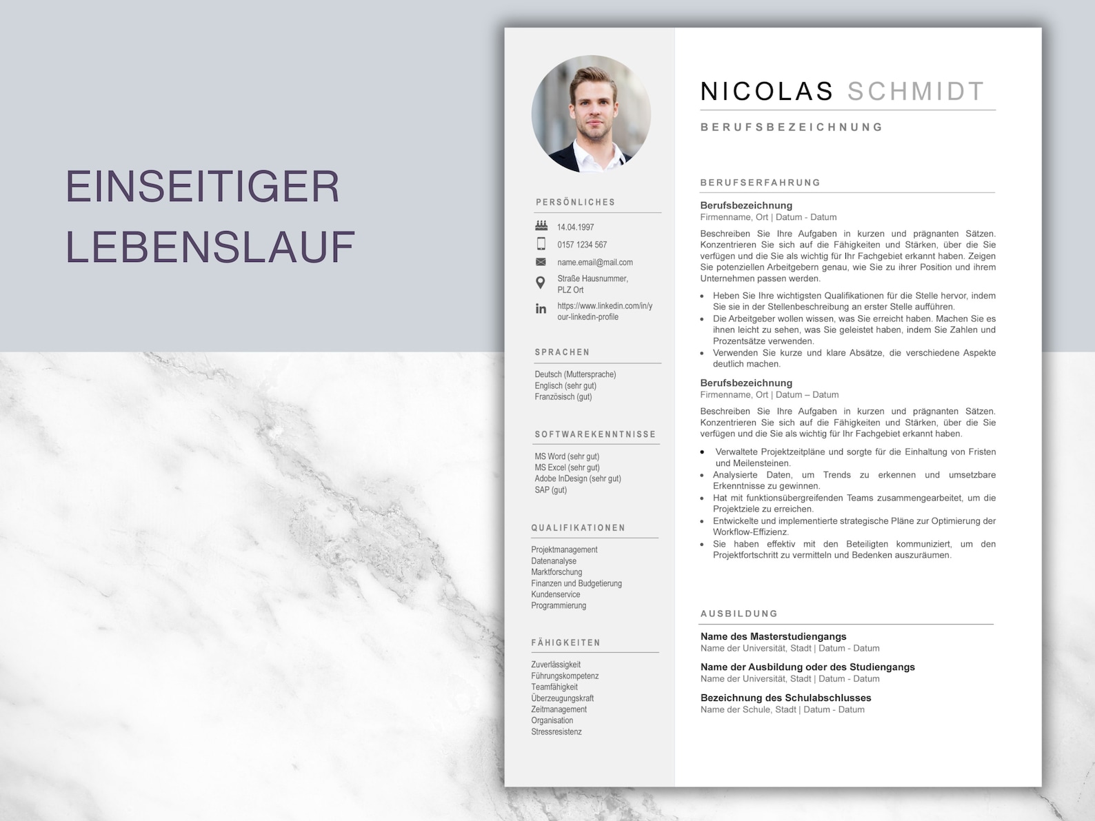 Lebenslauf Vorlage Word, Bewerbungsvorlage Deutsch Word, Professionelle ...