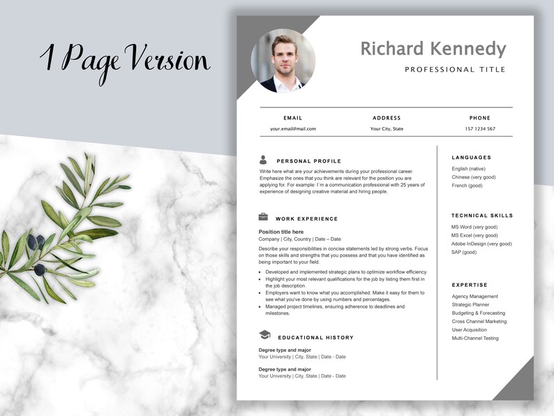 Resume Template Word, Clean Resume, Instant Download, Easy to Use ...