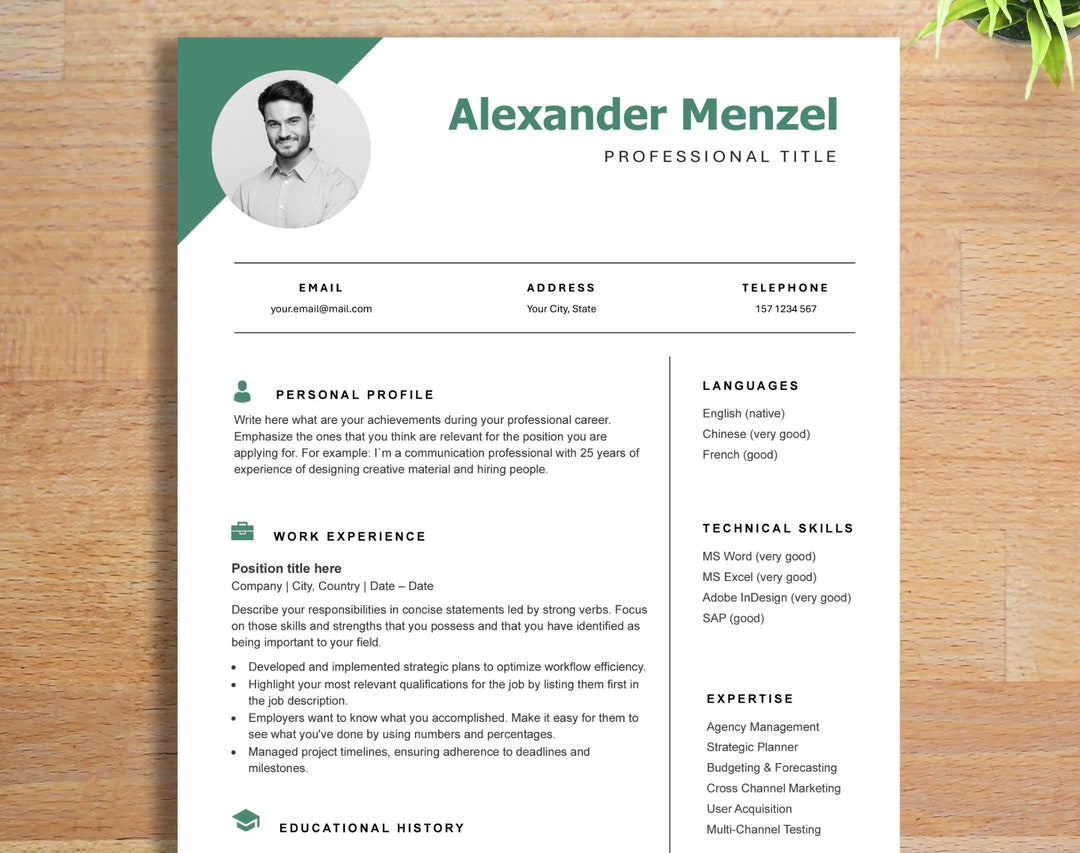 Editable Resume Template for Word, Modern CV Template, Elegant Creative ...