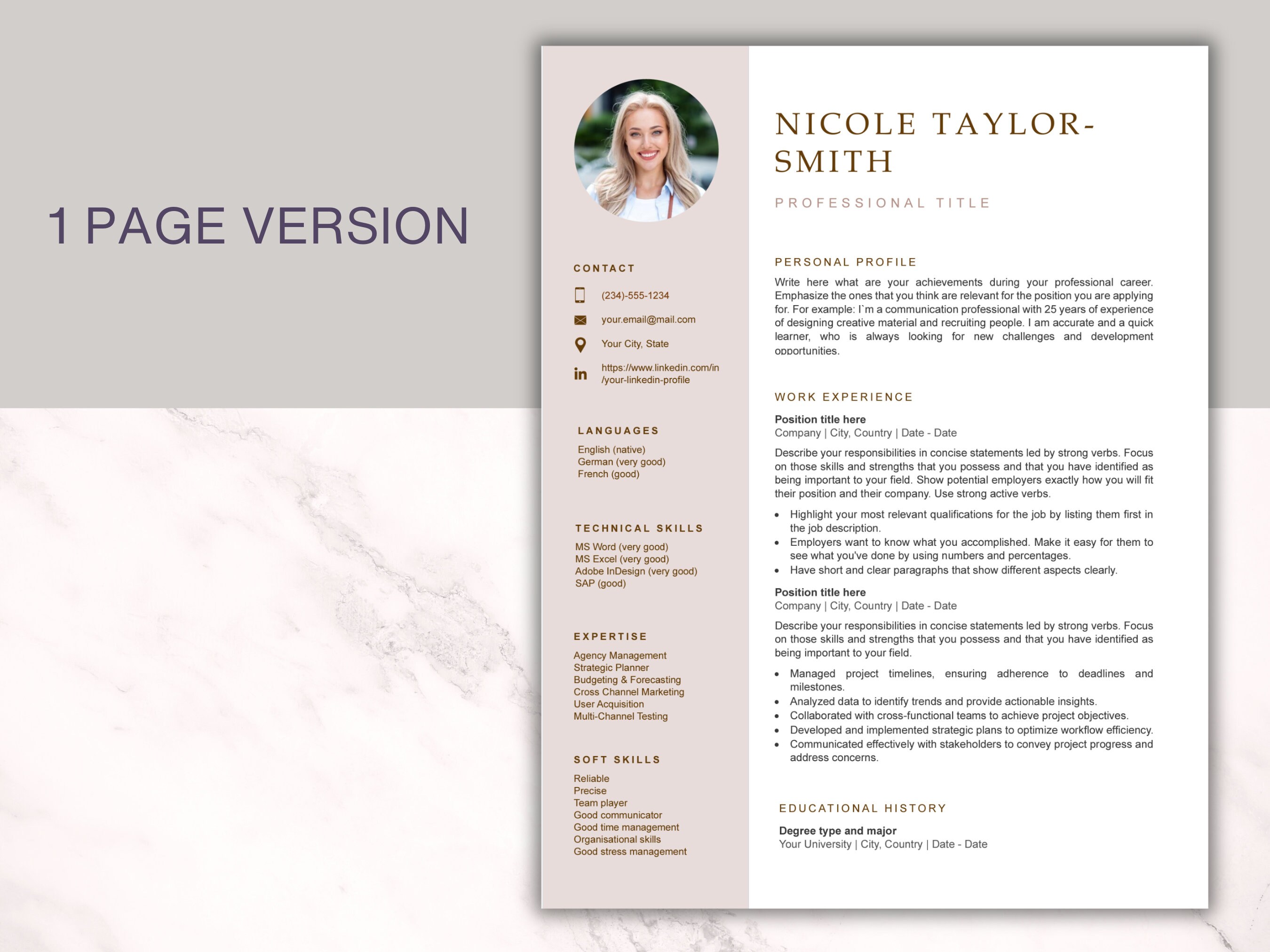 Resume Template Word, Pink Resume, Instant Download, Professional ...