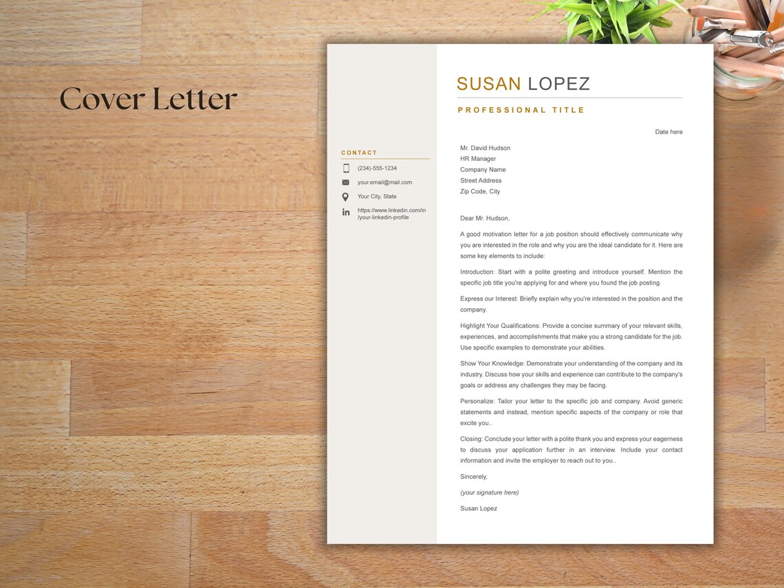 Resume Template Word, Modern CV, Elegant Resume Template With Photo - Etsy