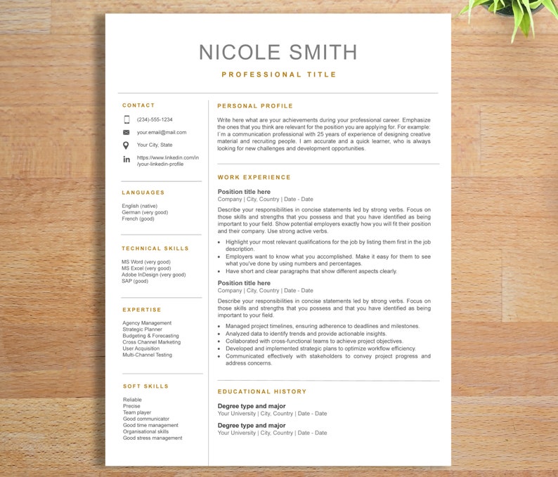Clean Resume Template Word, CV Template, Minimalist Resume, Easy to Use ...