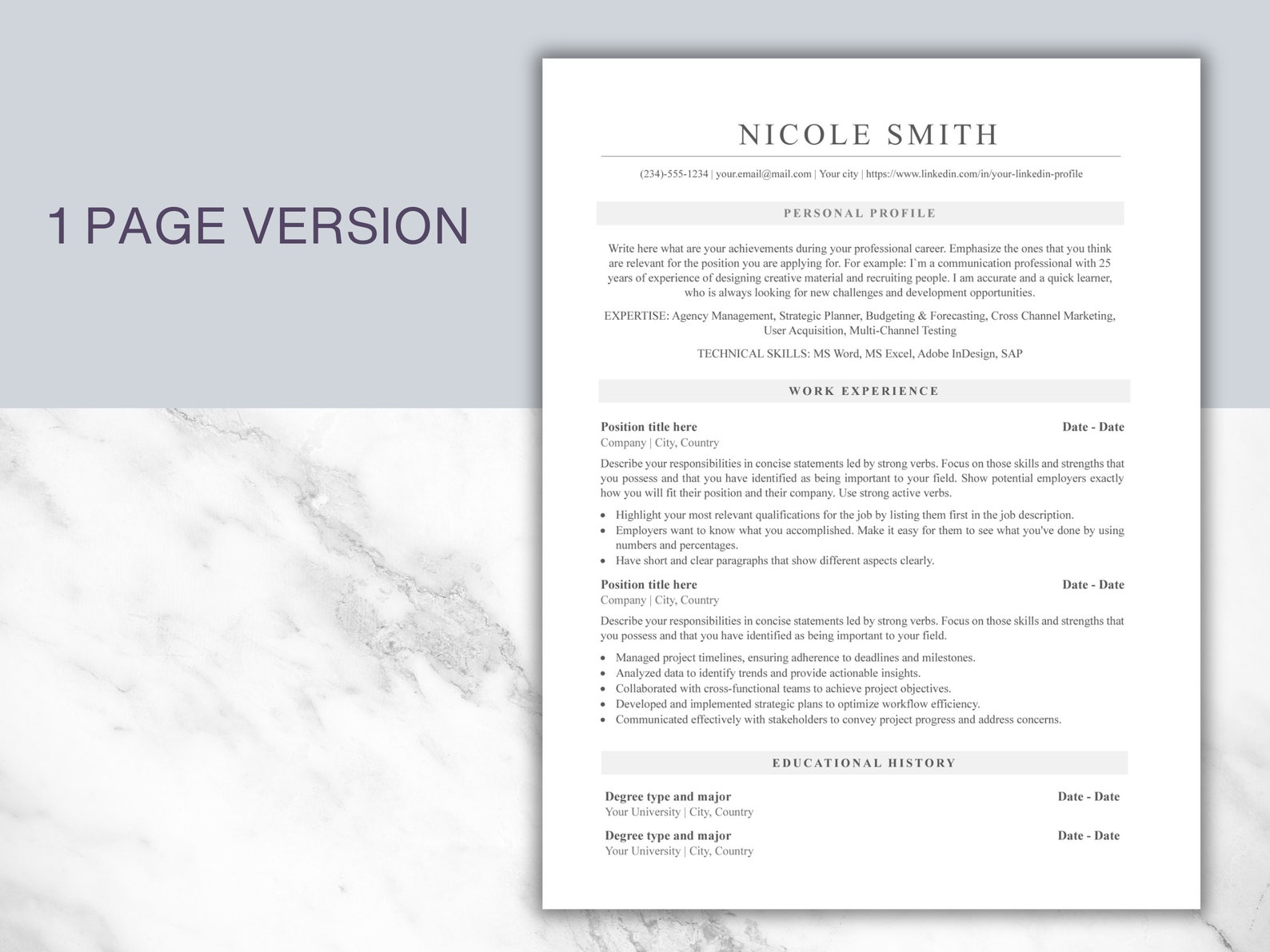 Resume Template for Word and Google Docs, ATS Friendly Resume Template ...