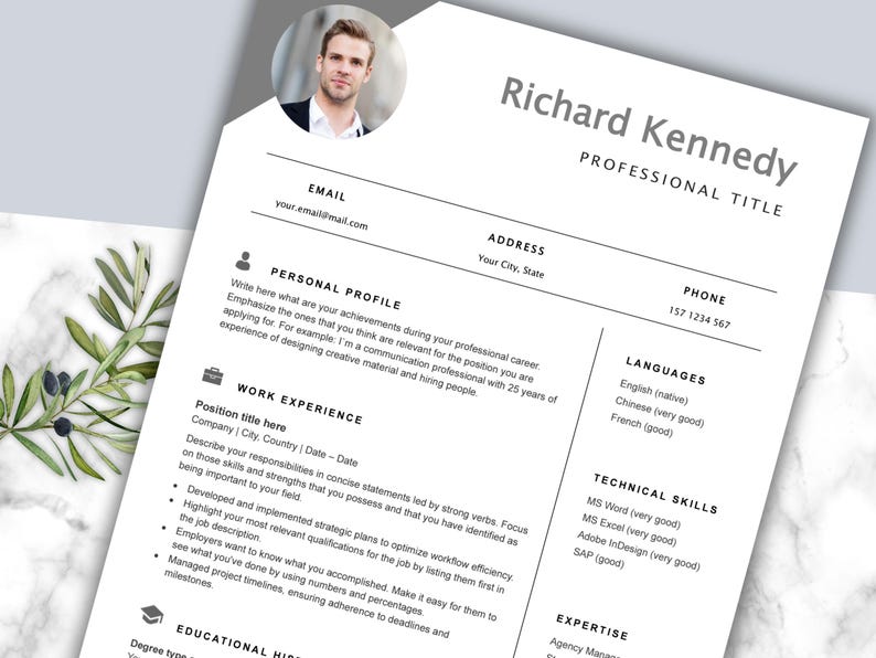 Professional Resume Template for Word, Instant Download, Easy to Use ...