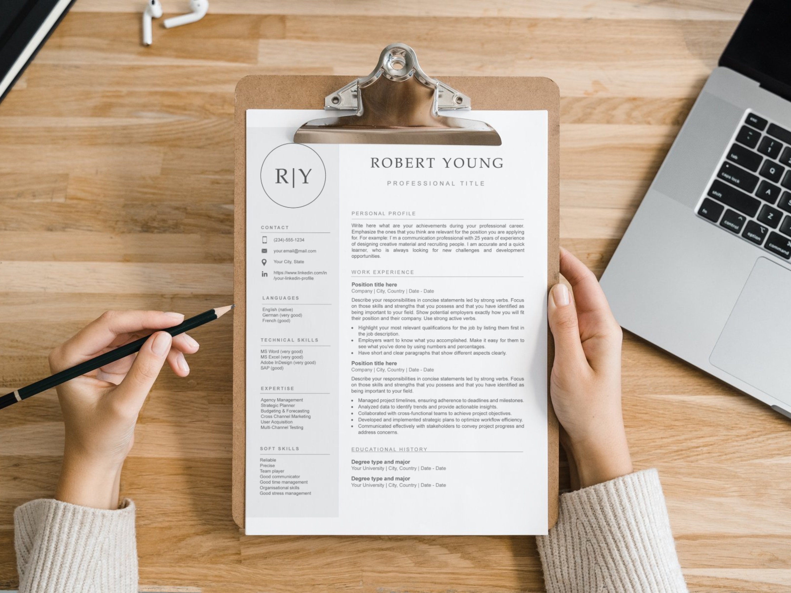 Resume Template for Word, Monogram Resume, Modern Resume, Professional ...