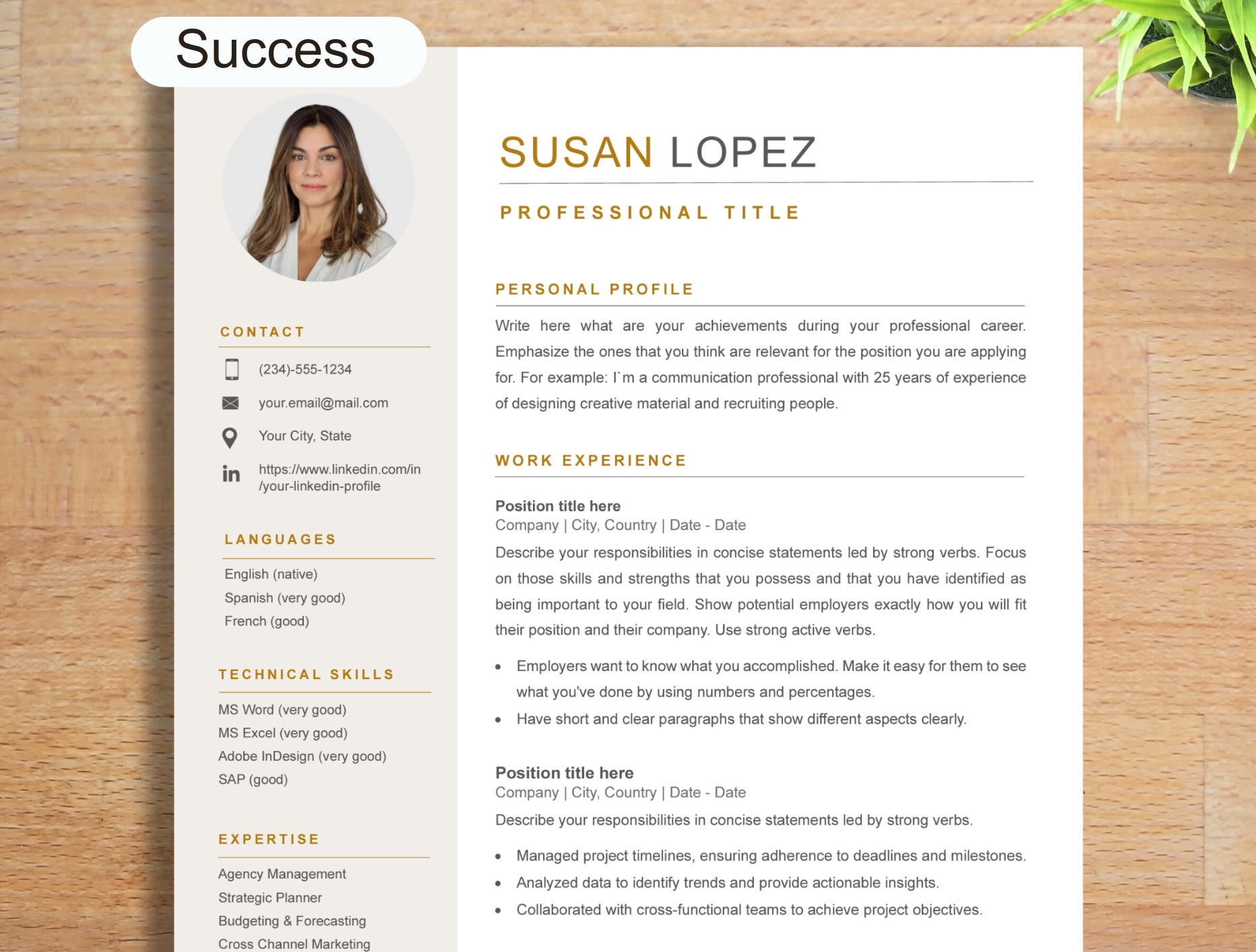 Resume Template Word, Modern CV, Elegant Resume Template With Photo - Etsy