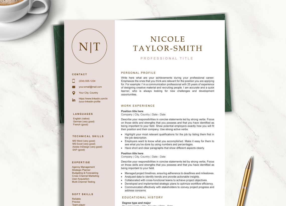 Resume Template Word, Monogram Resume, Modern Resume, Professional ...