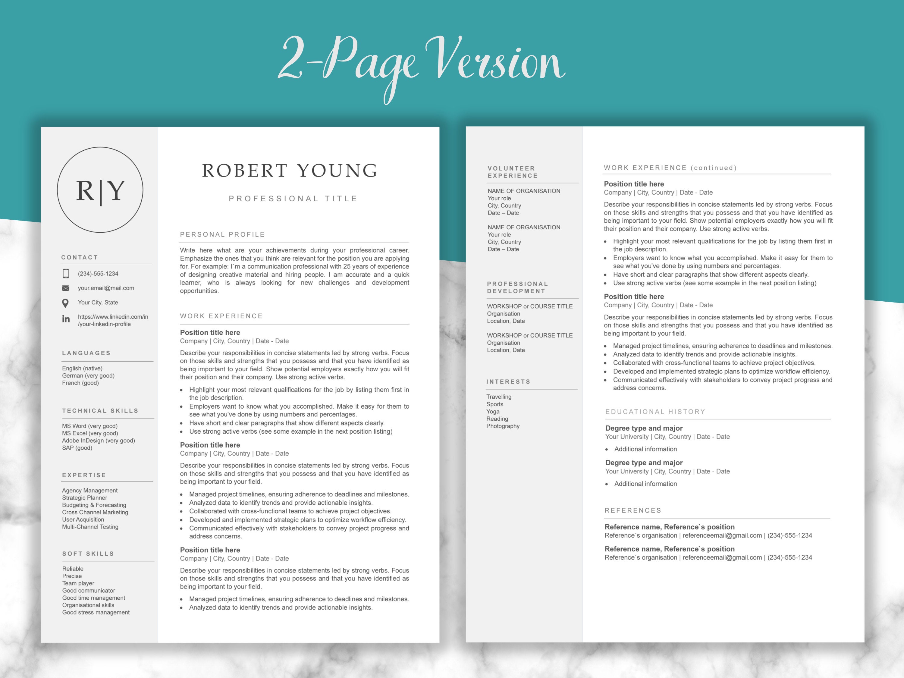 Resume Template for Word, Monogram Resume, Modern Resume, Professional ...