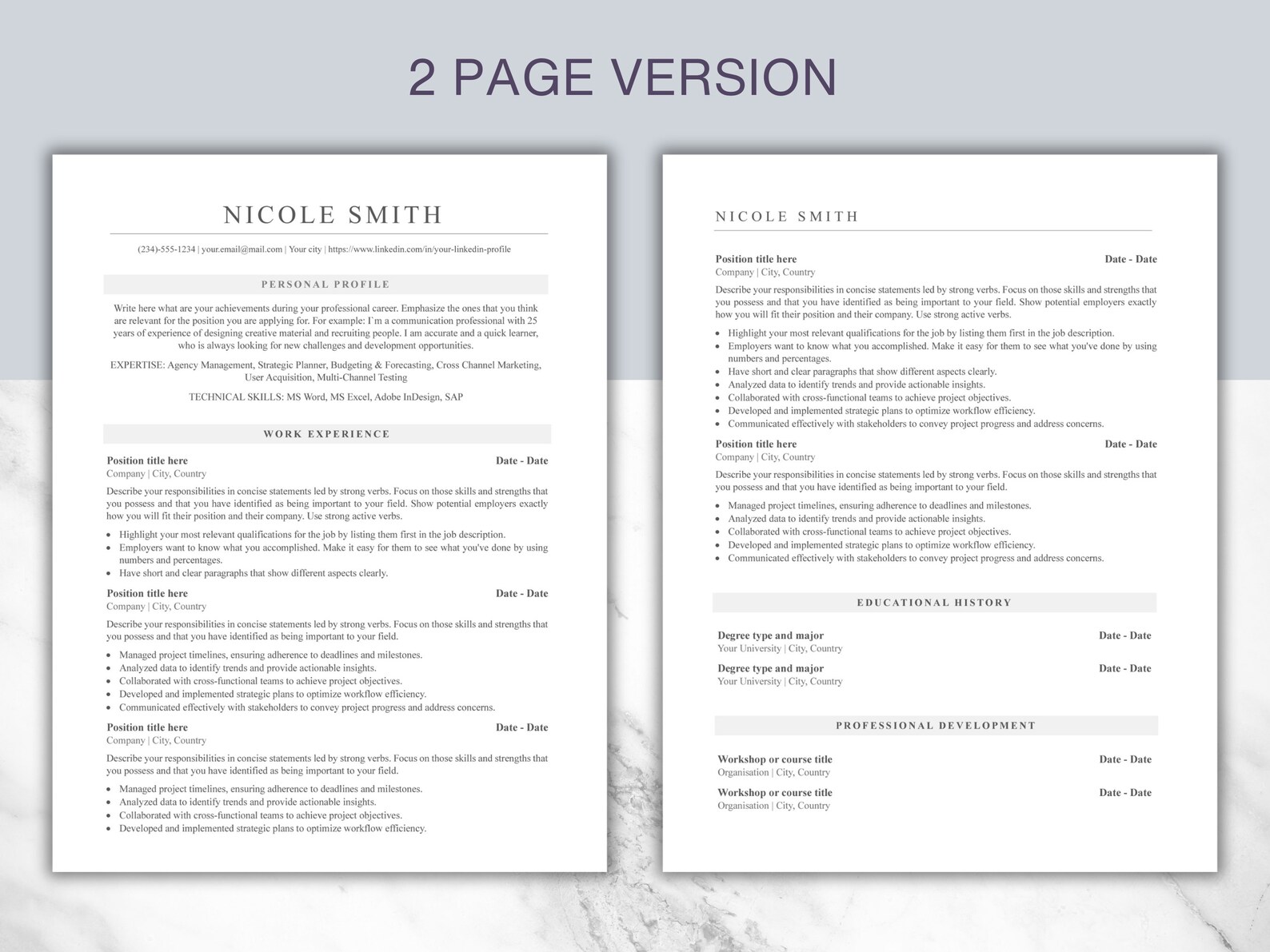 Resume Template for Word and Google Docs, ATS Friendly Resume Template ...