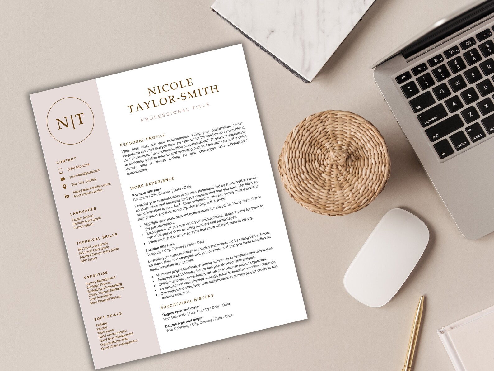 Resume Template Word, Monogram Resume, Modern Resume, Professional ...