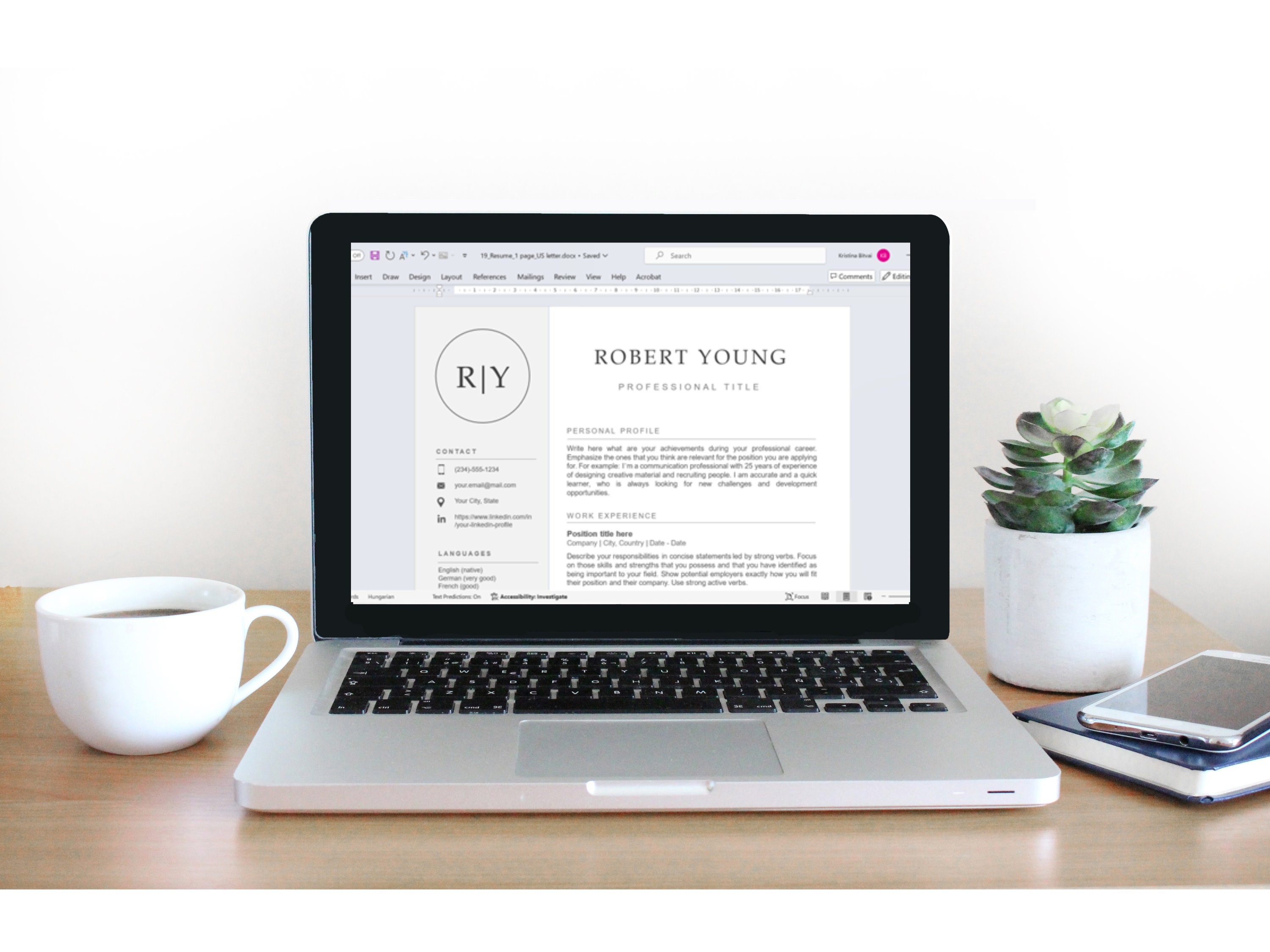Resume Template for Word, Monogram Resume, Modern Resume, Professional ...